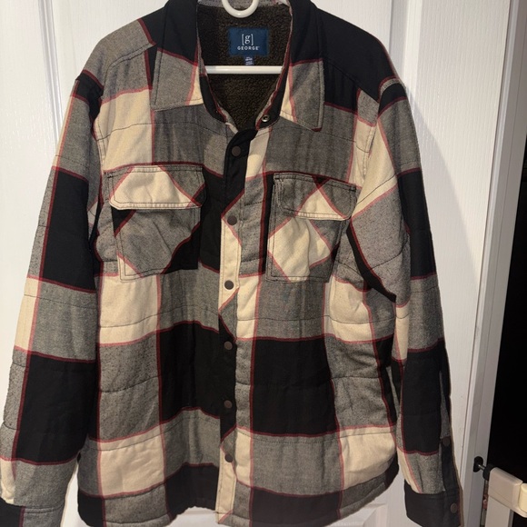 George | Jackets & Coats | George Mens Checkered Shirt Jacket Black ...